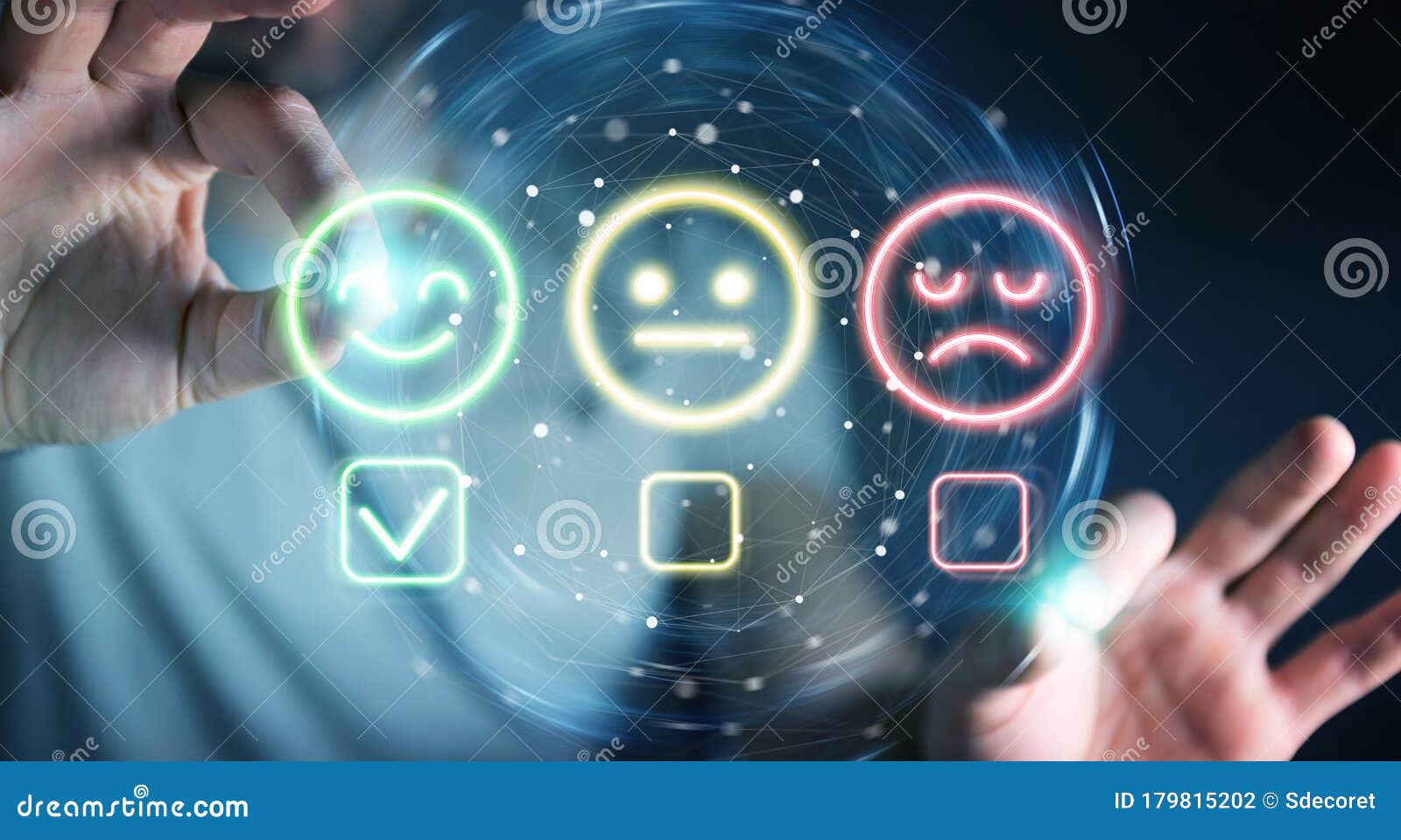 Man Using Customer Satisfaction Rating Interface 3D Rendering Stock ...