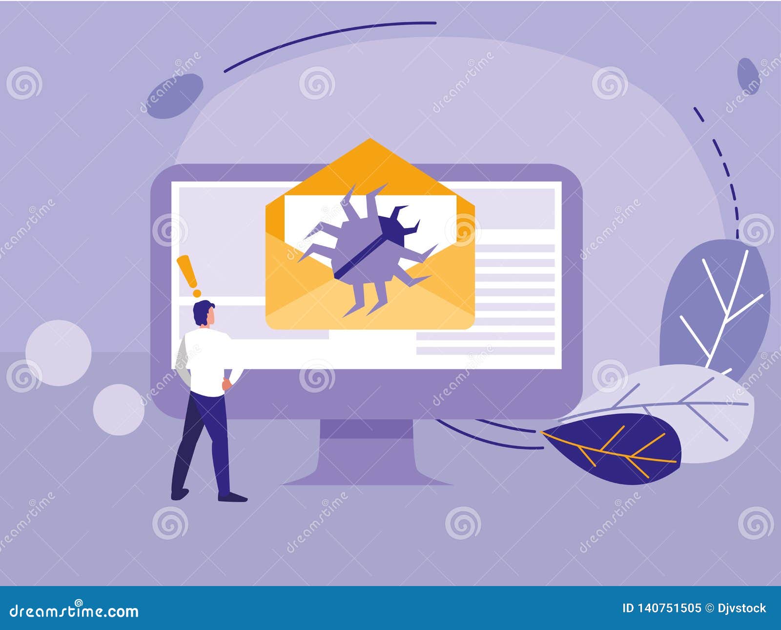 Man Using Desktop with Bug in Email Stock Vector - Illustration of ...