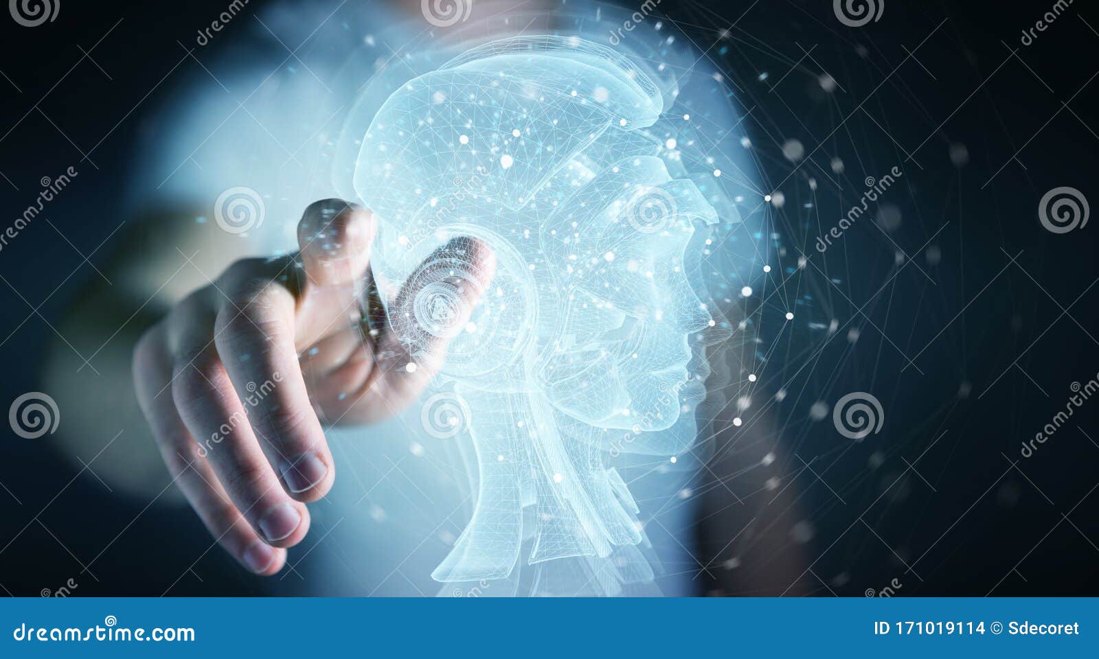 Man Using Digital Artificial Intelligence Holographic Projection 3D ...