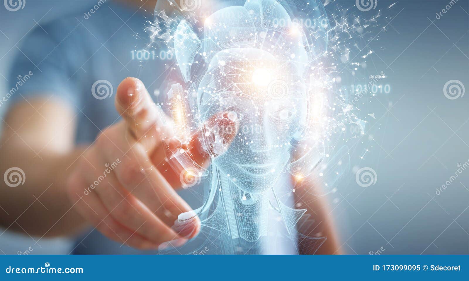 Man Using Digital Artificial Intelligence Holographic Projection 3D ...