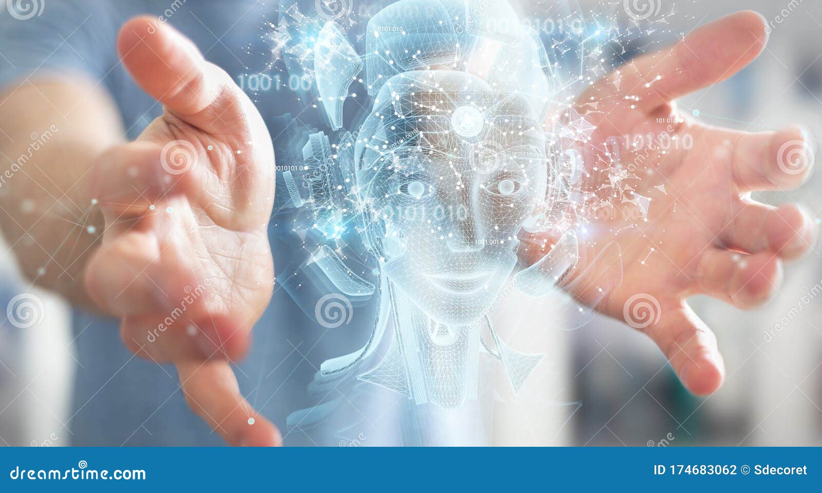 Man Using Digital Artificial Intelligence Holographic Projection 3D ...