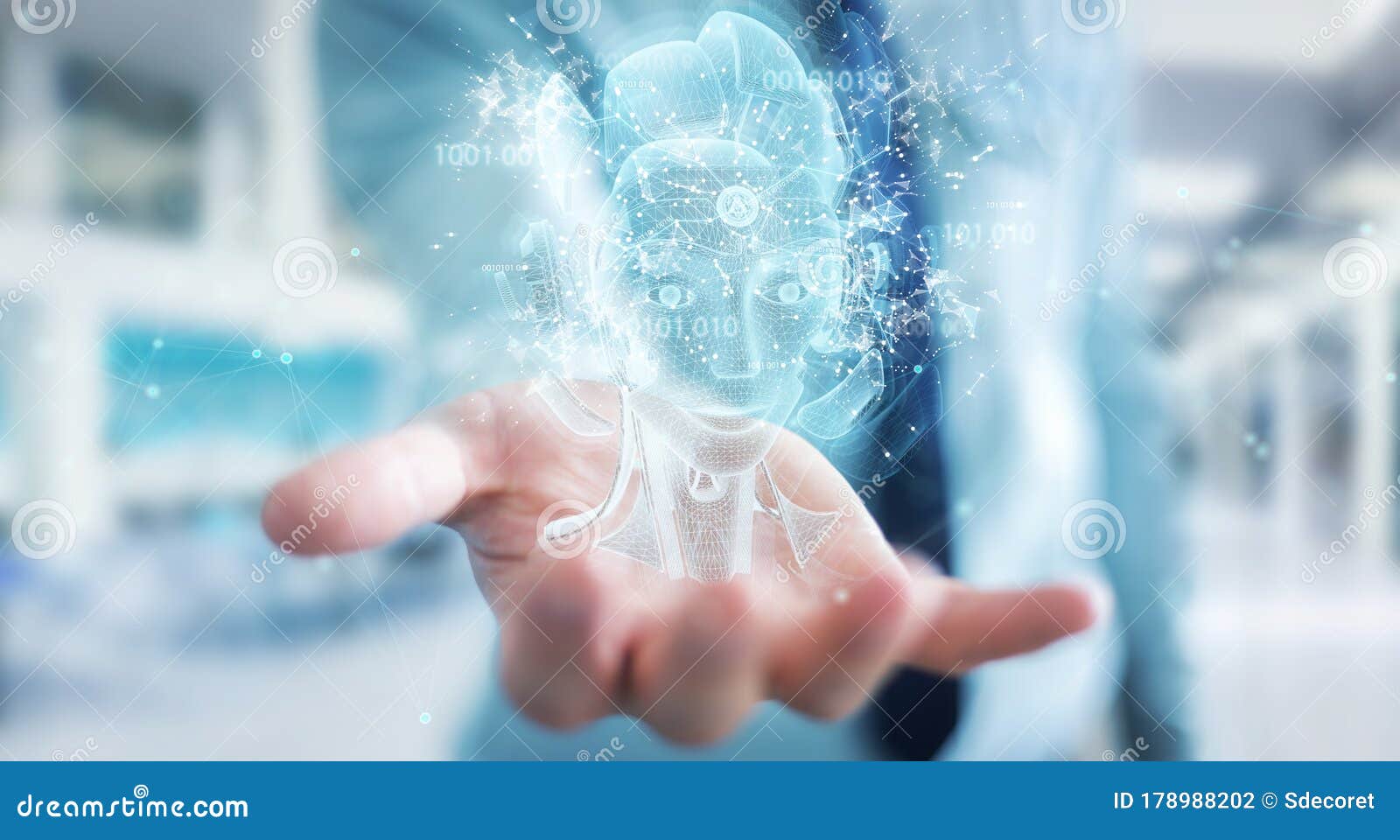 Man Using Digital Artificial Intelligence Holographic Projection 3D ...