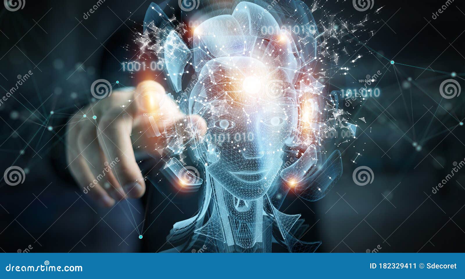 Man Using Digital Artificial Intelligence Holographic Projection 3D ...