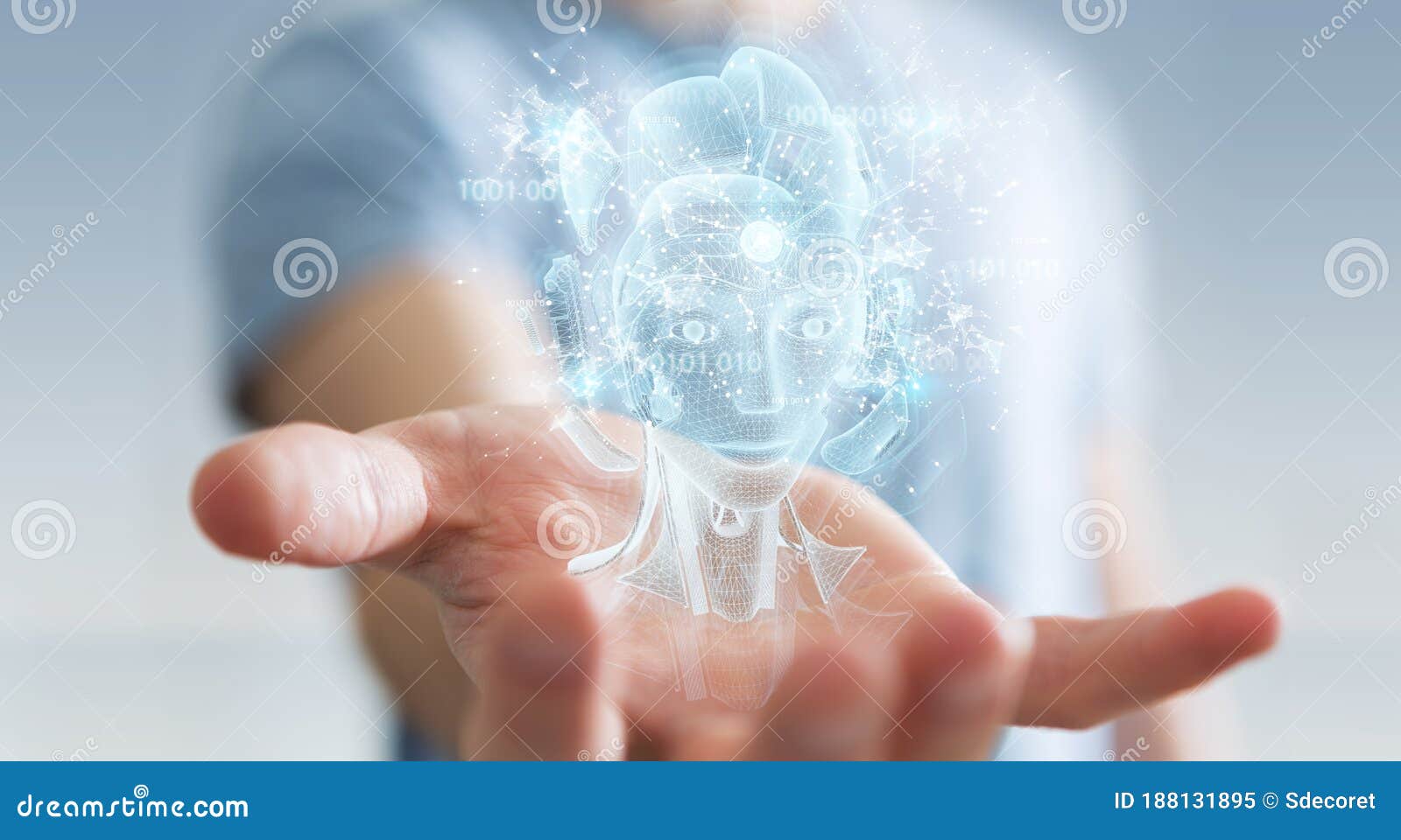 Man Using Digital Artificial Intelligence Holographic Projection 3D ...