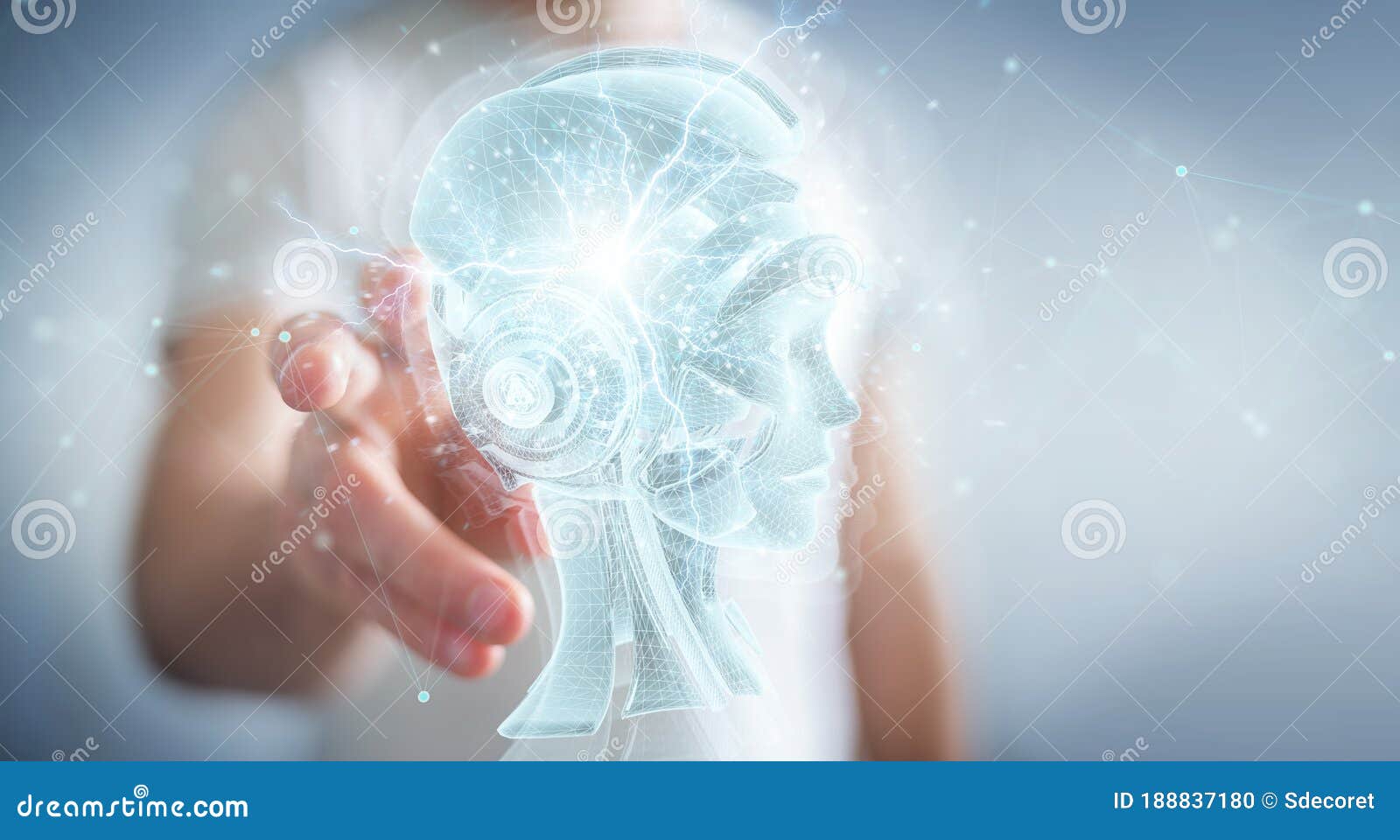 Man Using Digital Artificial Intelligence Holographic Projection 3D ...