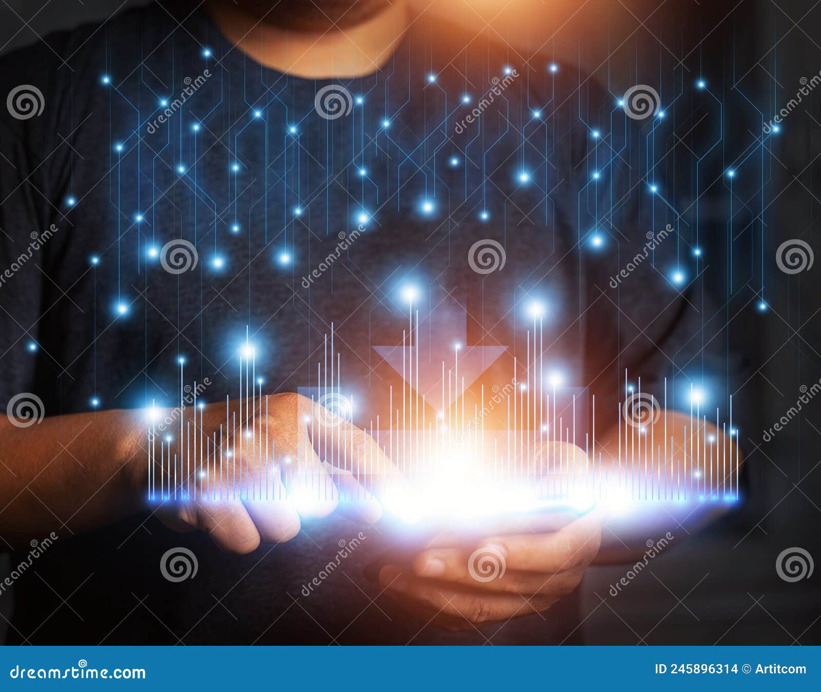 Man Using Digital Asset Abstract Technology Backgrounds of Downloading ...