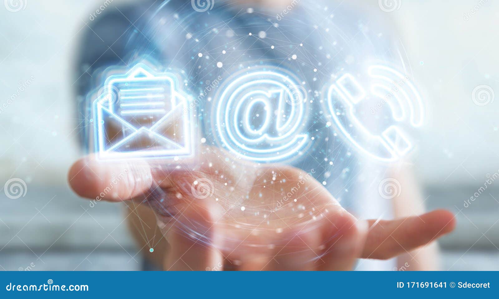 Man Using Digital Contact Blue Holographic Interface 3D Rendering Stock ...