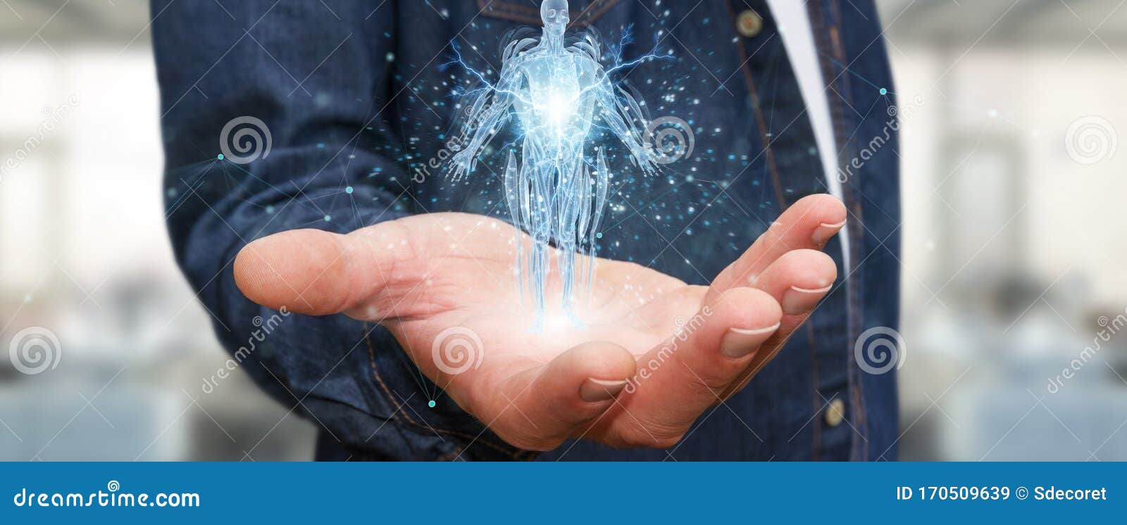 Man Using Digital X-ray Human Body Holographic Scan Projection 3D ...
