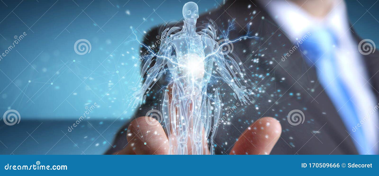 Man Using Digital X-ray Human Body Holographic Scan Projection 3D ...