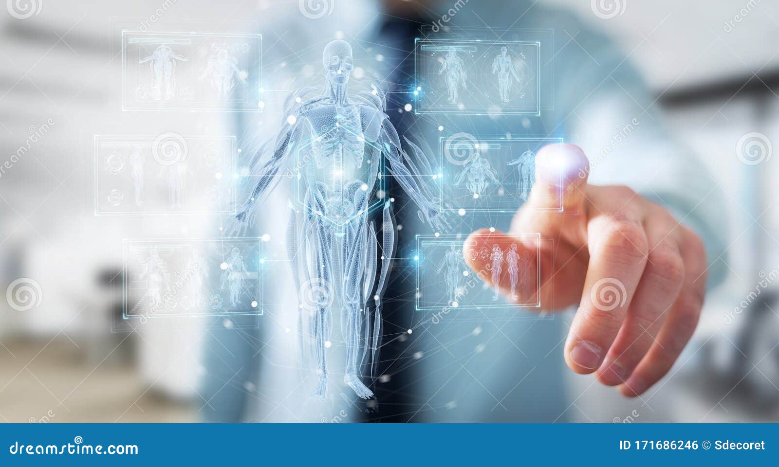 Man Using Digital X-ray Human Body Holographic Scan Projection 3D ...