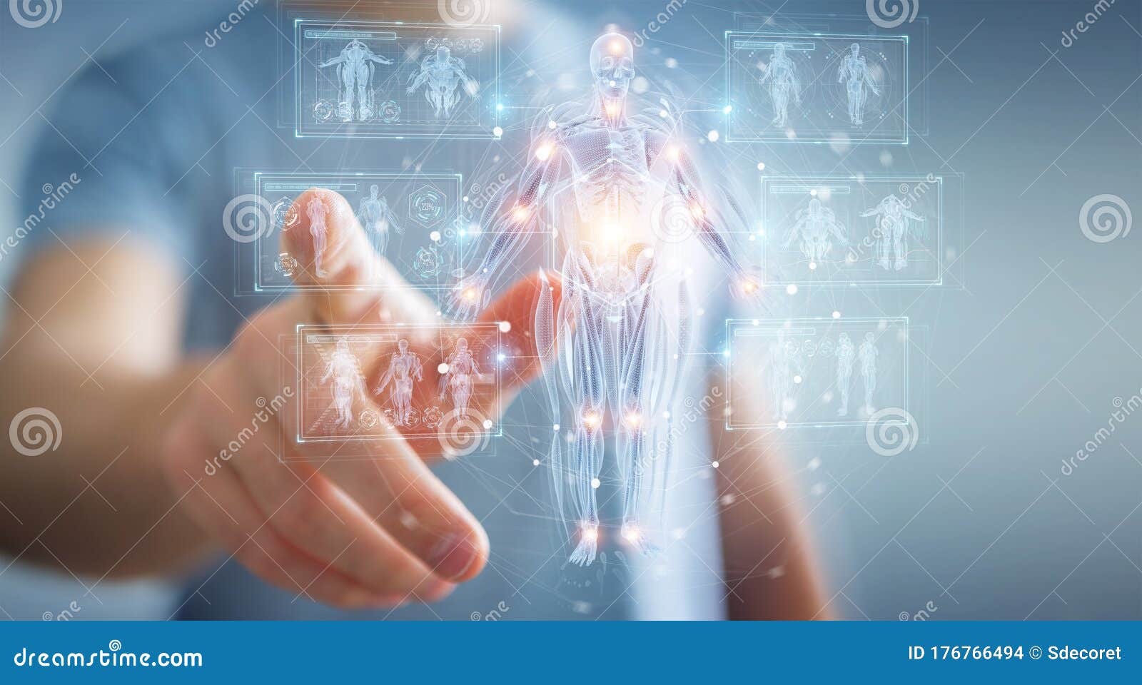 Man Using Digital X-ray Human Body Holographic Scan Projection 3D ...