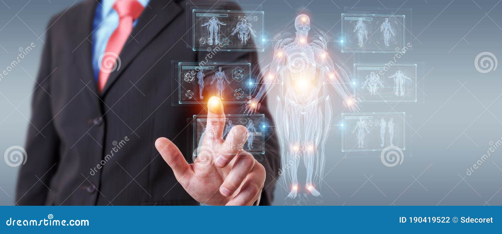 Man Using Digital X-ray Human Body Holographic Scan Projection 3D ...