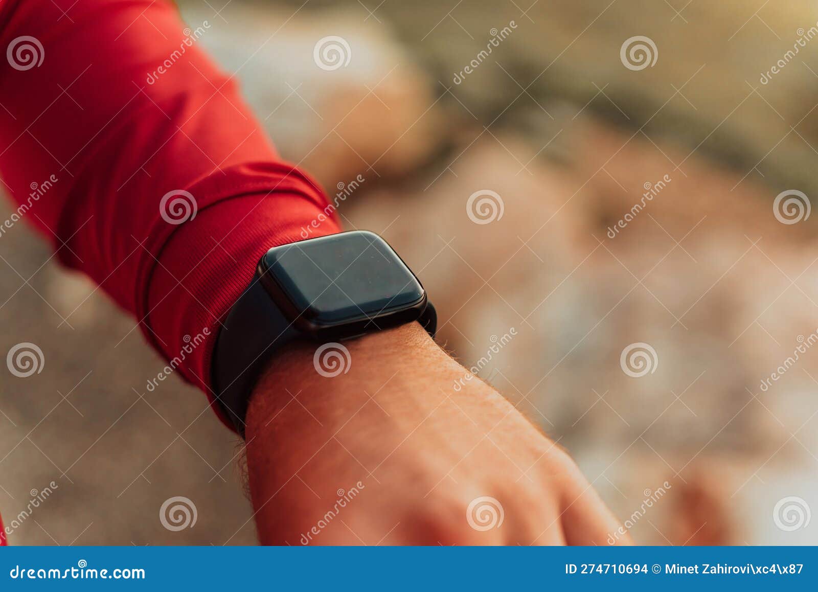 Man Using a Digital Smartwatch during Workout. Closeup View of Man& X27 ...