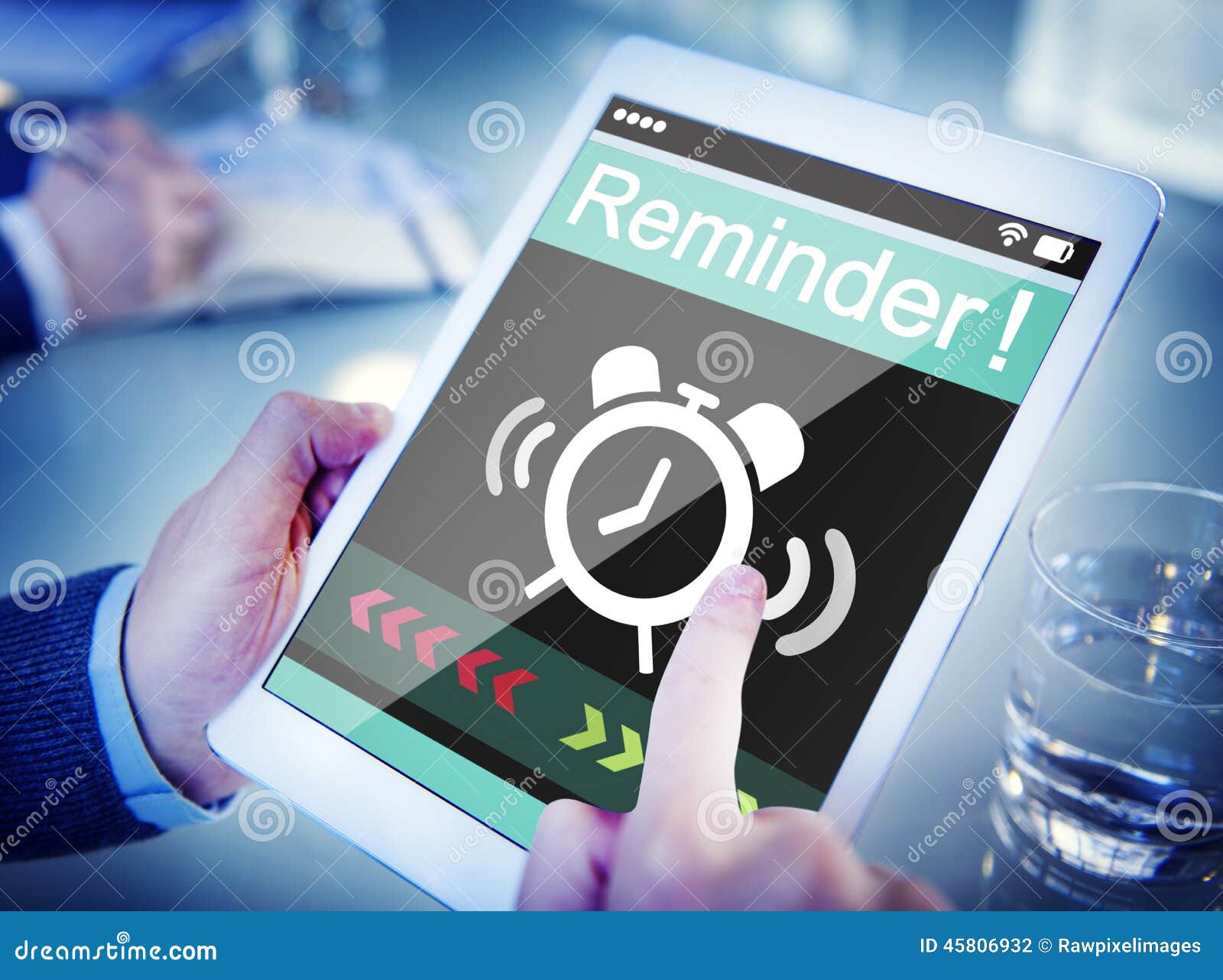 Man Using Digital Tablet with Reminder Stock Photo - Image of ring ...