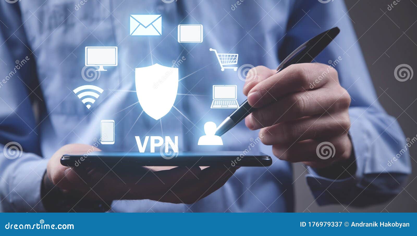 Man Using Digital Tablet. VPN Concept Stock Image - Image of data ...