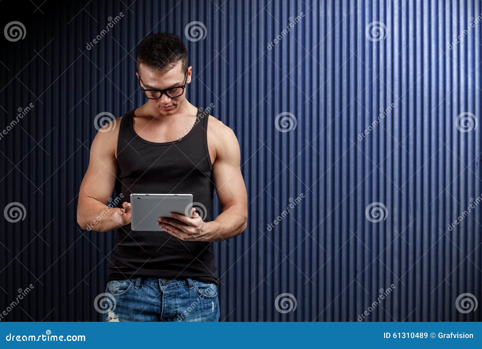 Man using digital tablet stock image. Image of looking - 61310489