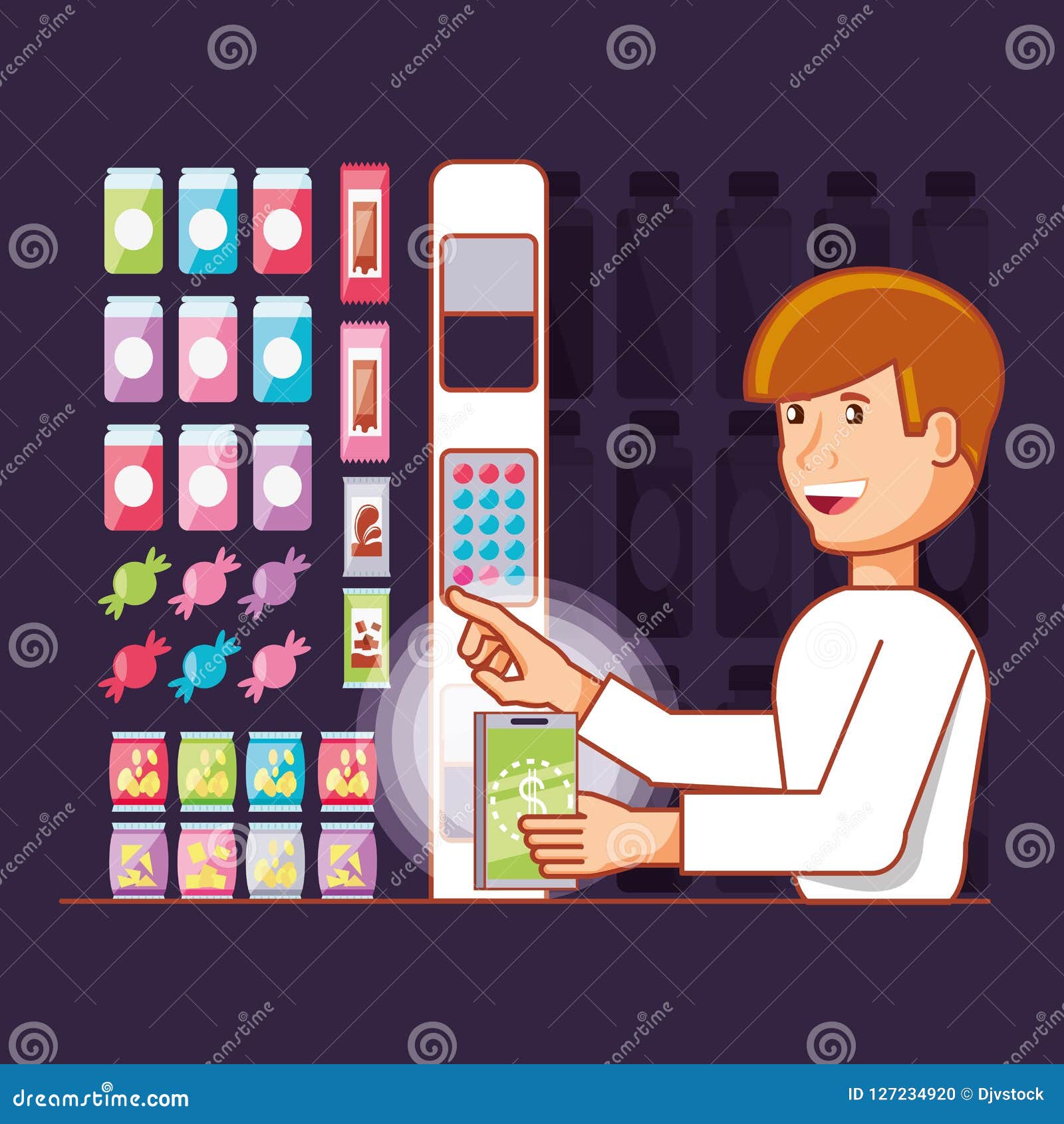 Man Using Dispenser Machine Electronic Stock Vector - Illustration of ...