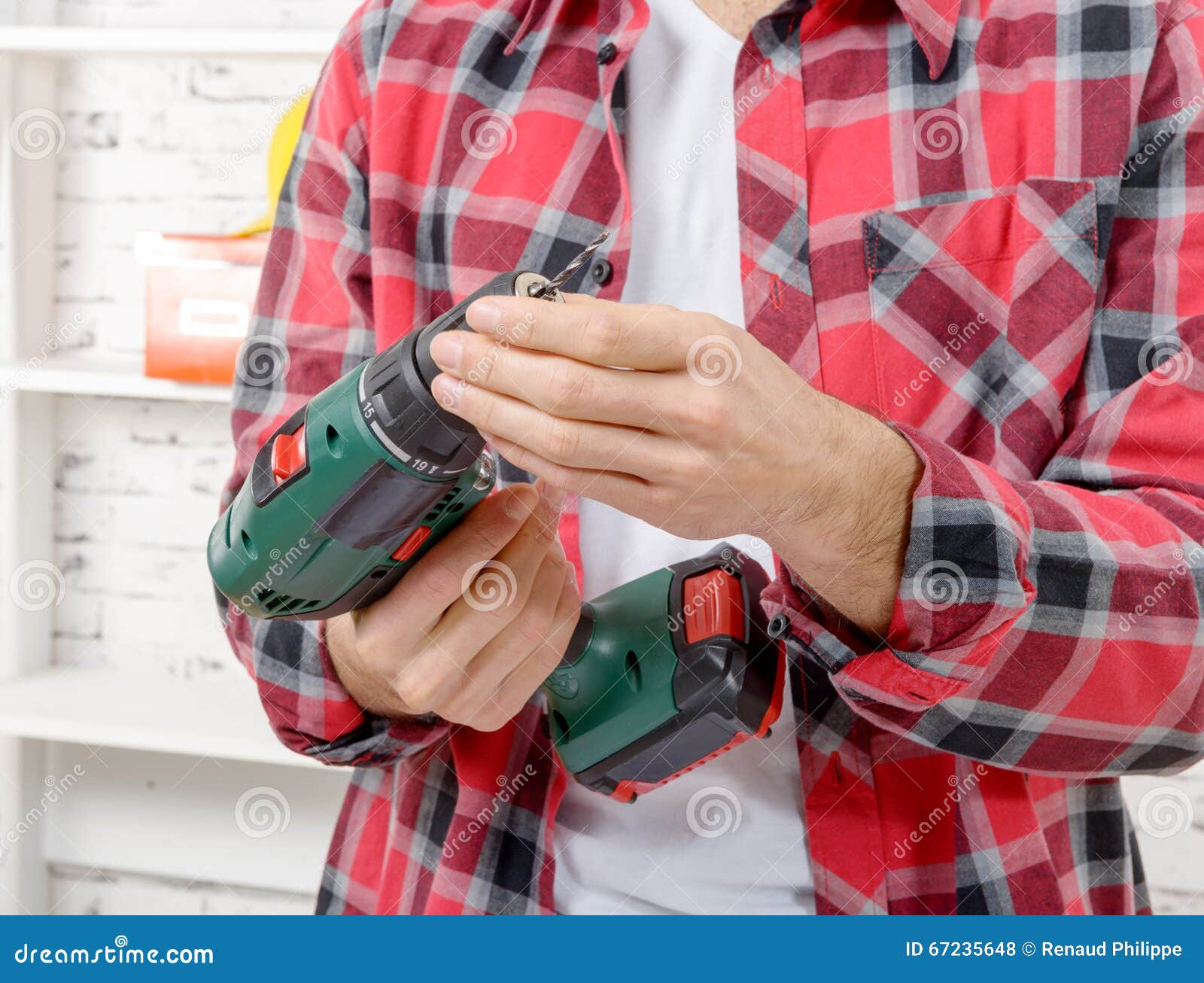 Man Using Drill. Close-up View of Man Using Drill Stock Photo - Image ...
