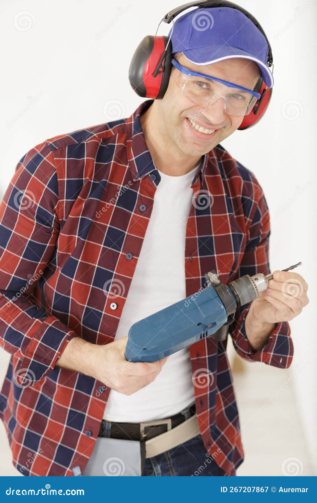 Man Using Drill at Home Working Stock Image - Image of person, smiling ...