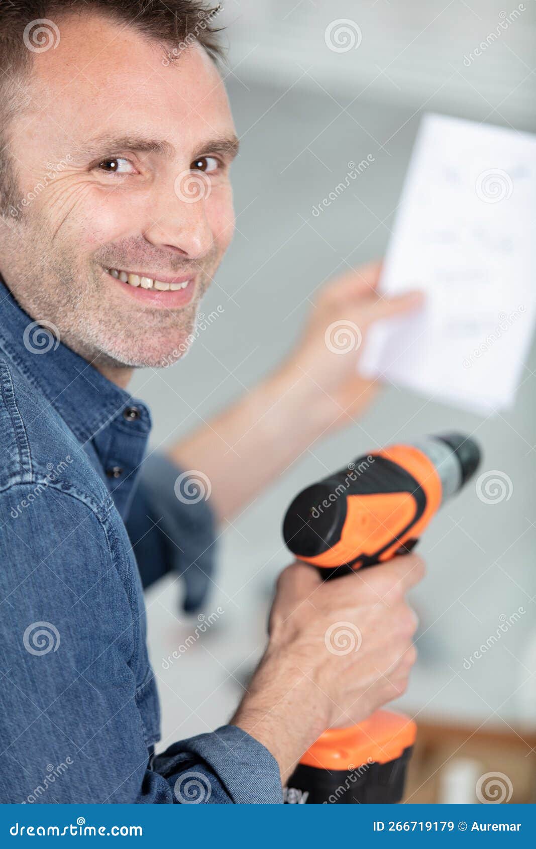 Man Using Electric Drill For Assembling Stock Image Image Of Male