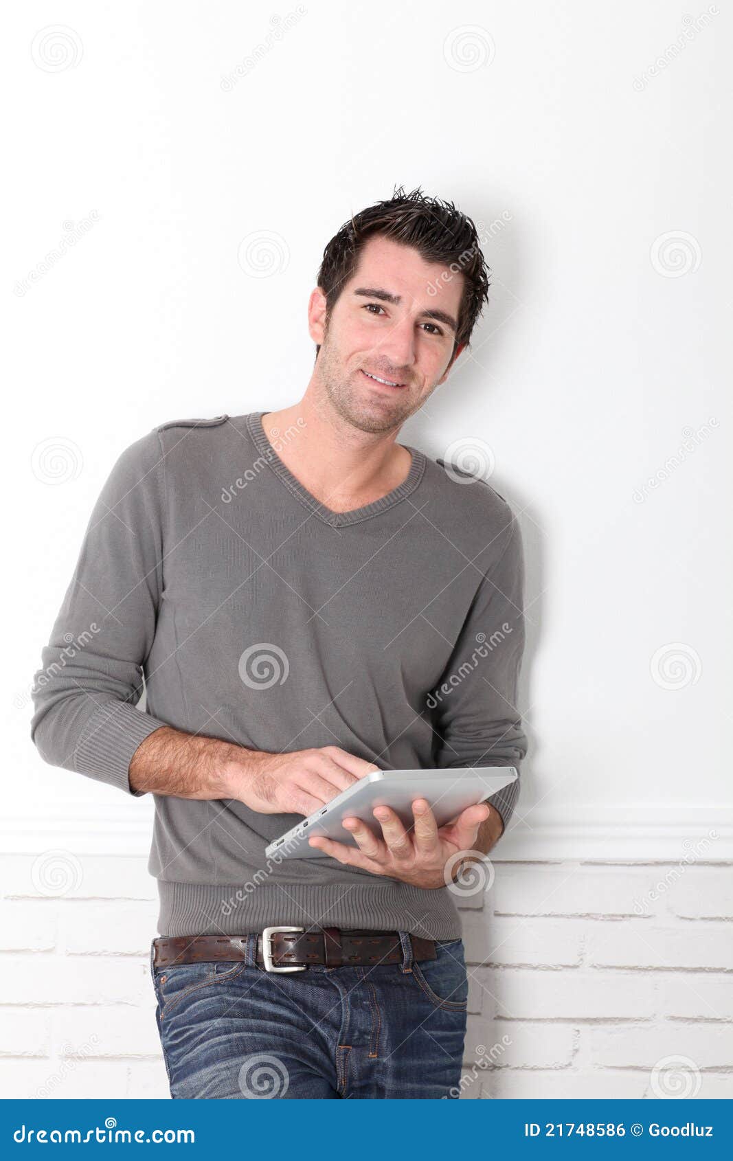 Man Using Electronic Tablet Stock Photo - Image of smiling, caucasian ...