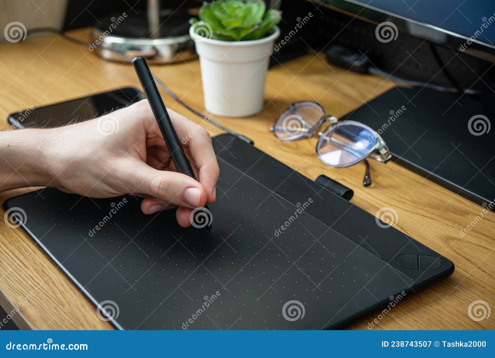Man Using Graphic Tablet for Drawing Stock Image - Image of design ...