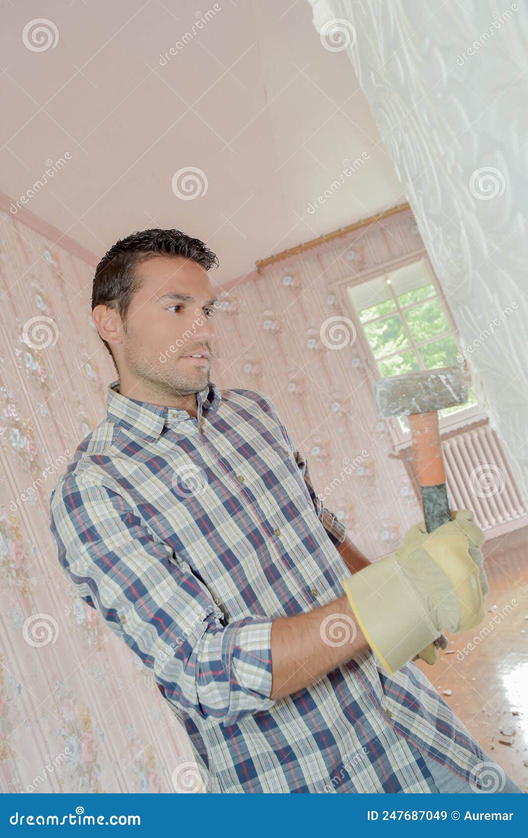 Man using hammer stock image. Image of gloves, renovation - 247687049