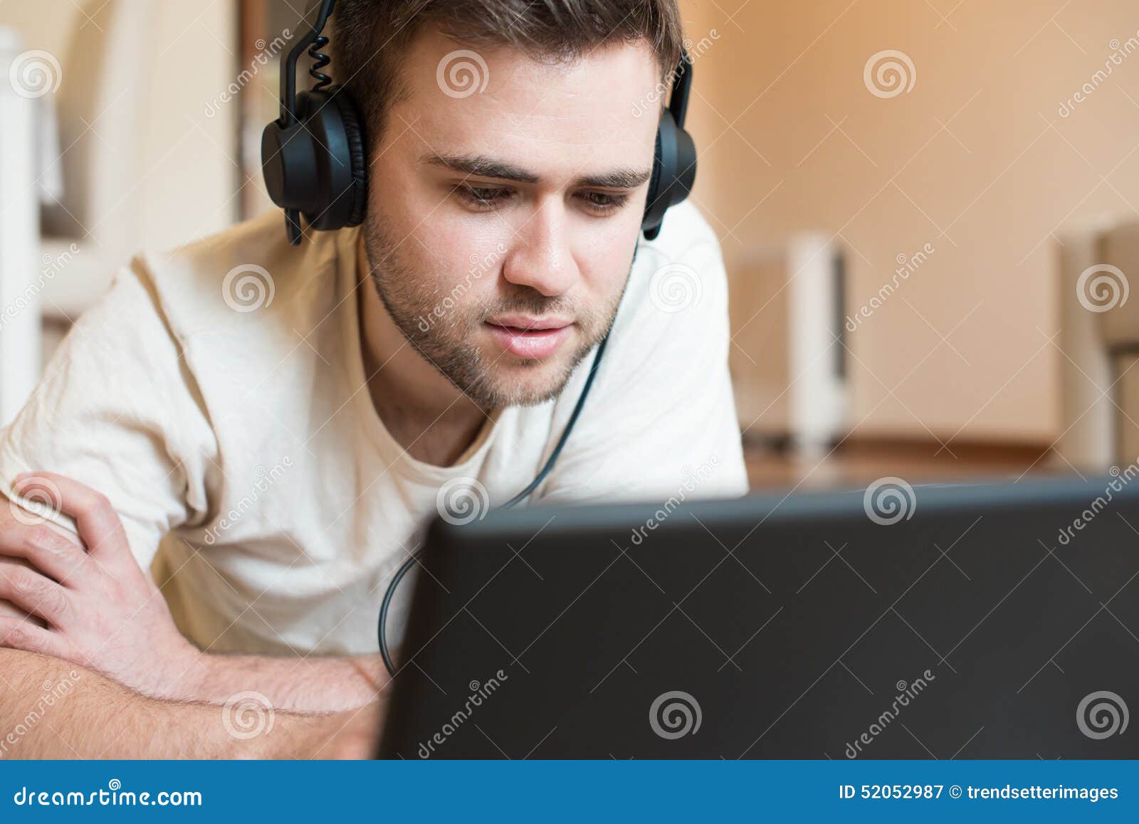 Man using headphones stock image. Image of lifestyle - 52052987