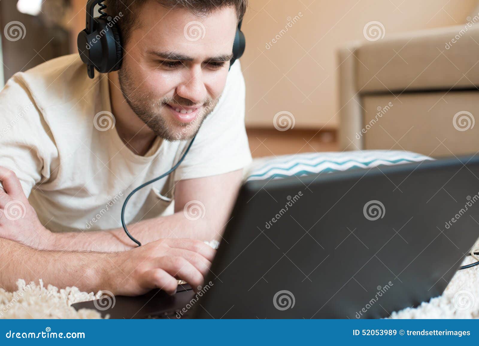 Man using headphones stock image. Image of call, modern - 52053989