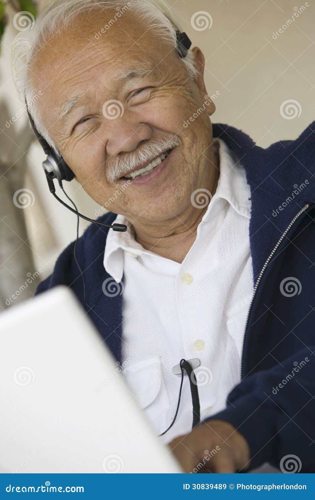Man Using Headset and Laptop Smiling (portrait) Stock Image - Image of ...
