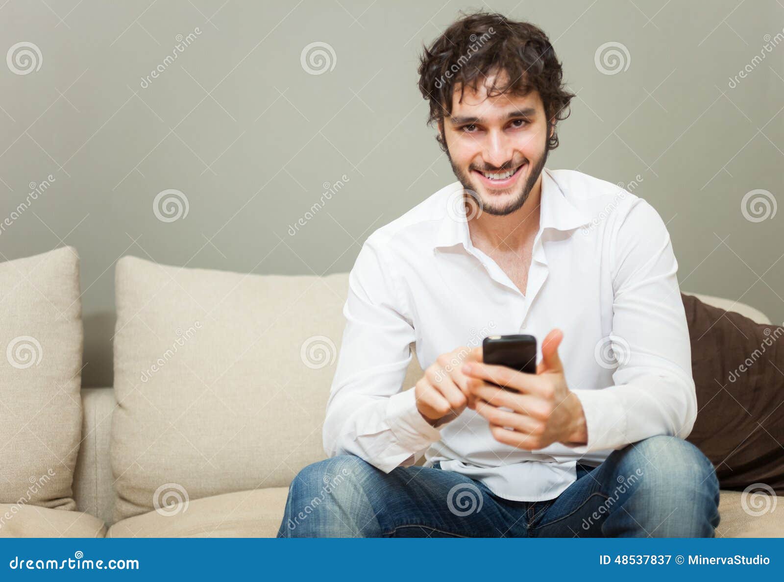 Man using his cell phone stock image. Image of happy - 48537837
