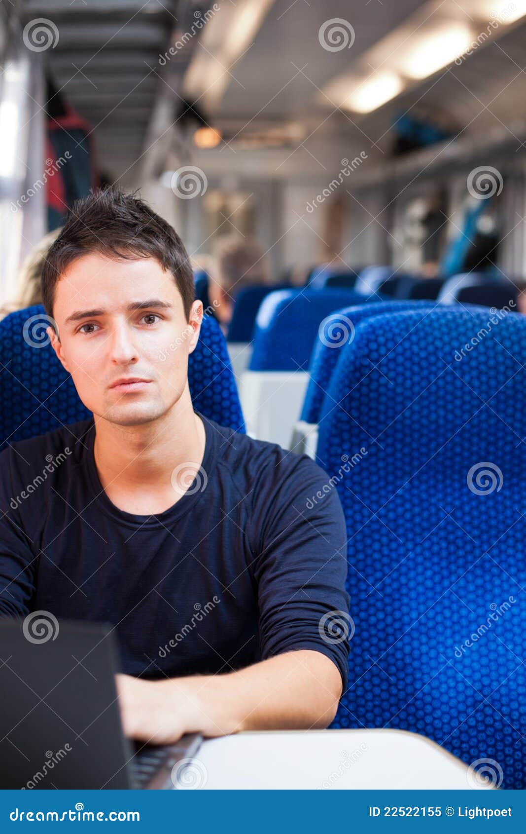 Man Using His Laptop Computer while on the Train Stock Image - Image of ...