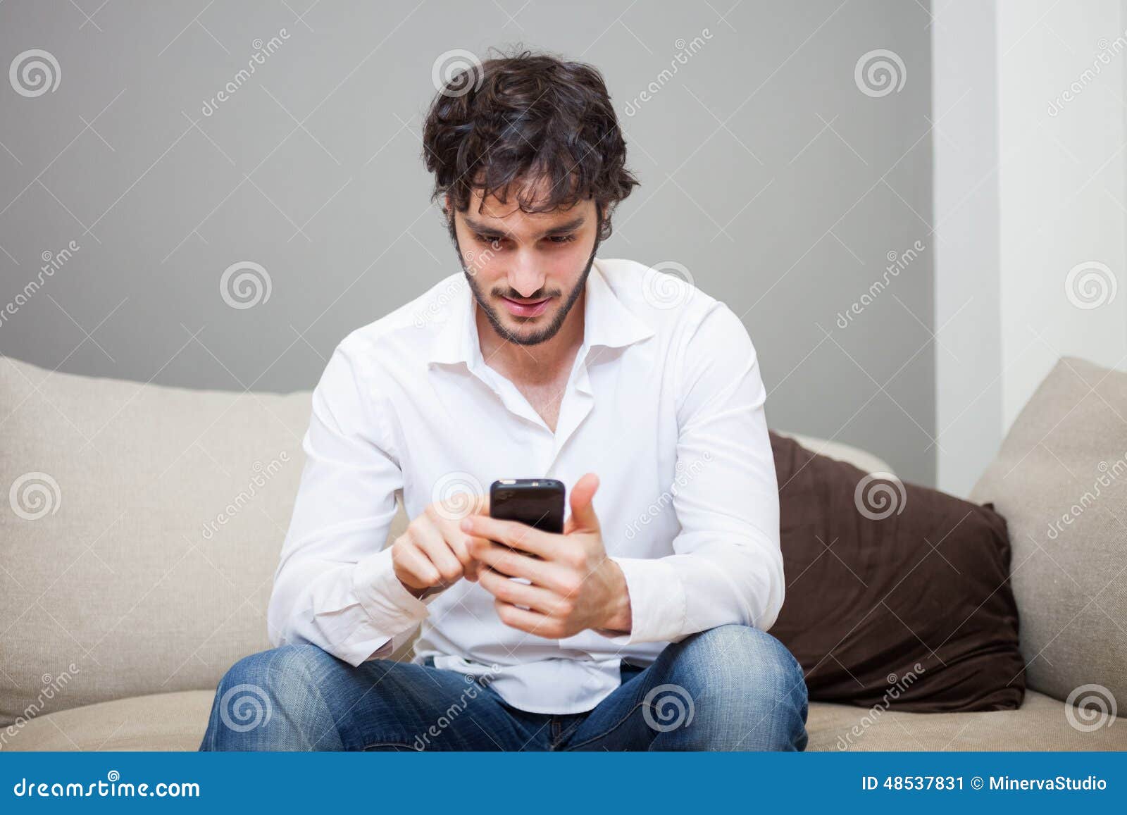 Man using his mobile phone stock image. Image of social - 48537831