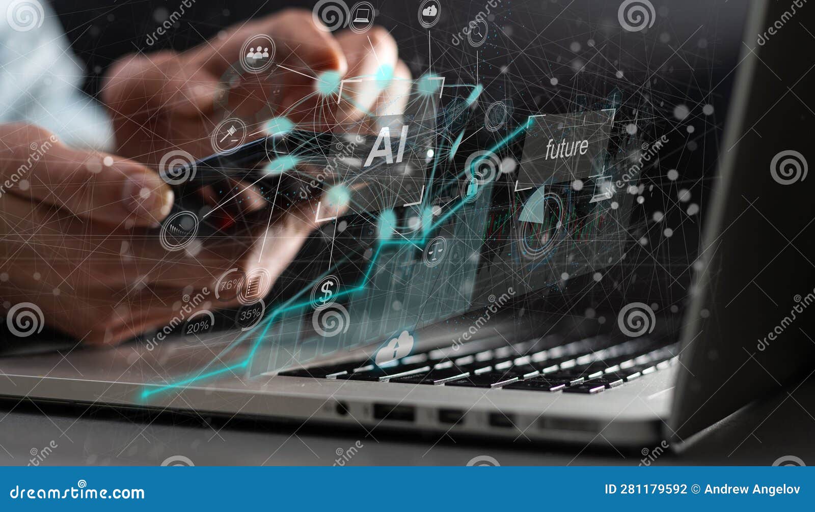 A Man Using His Phone To Chat with AI. Innovative Communication Concept ...