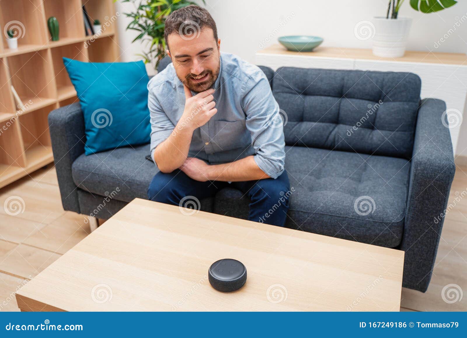 Man Using Home Assistant Bluetooth Speaker Stock Photo - Image of hand ...
