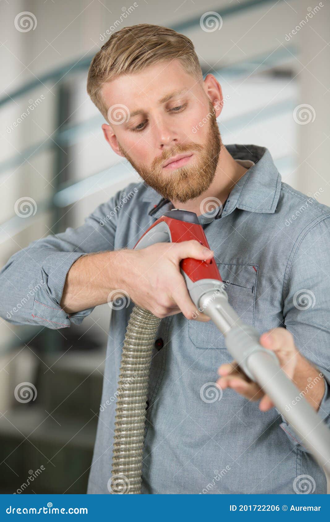 Man using a hoover stock photo. Image of male, caucasian - 201722206