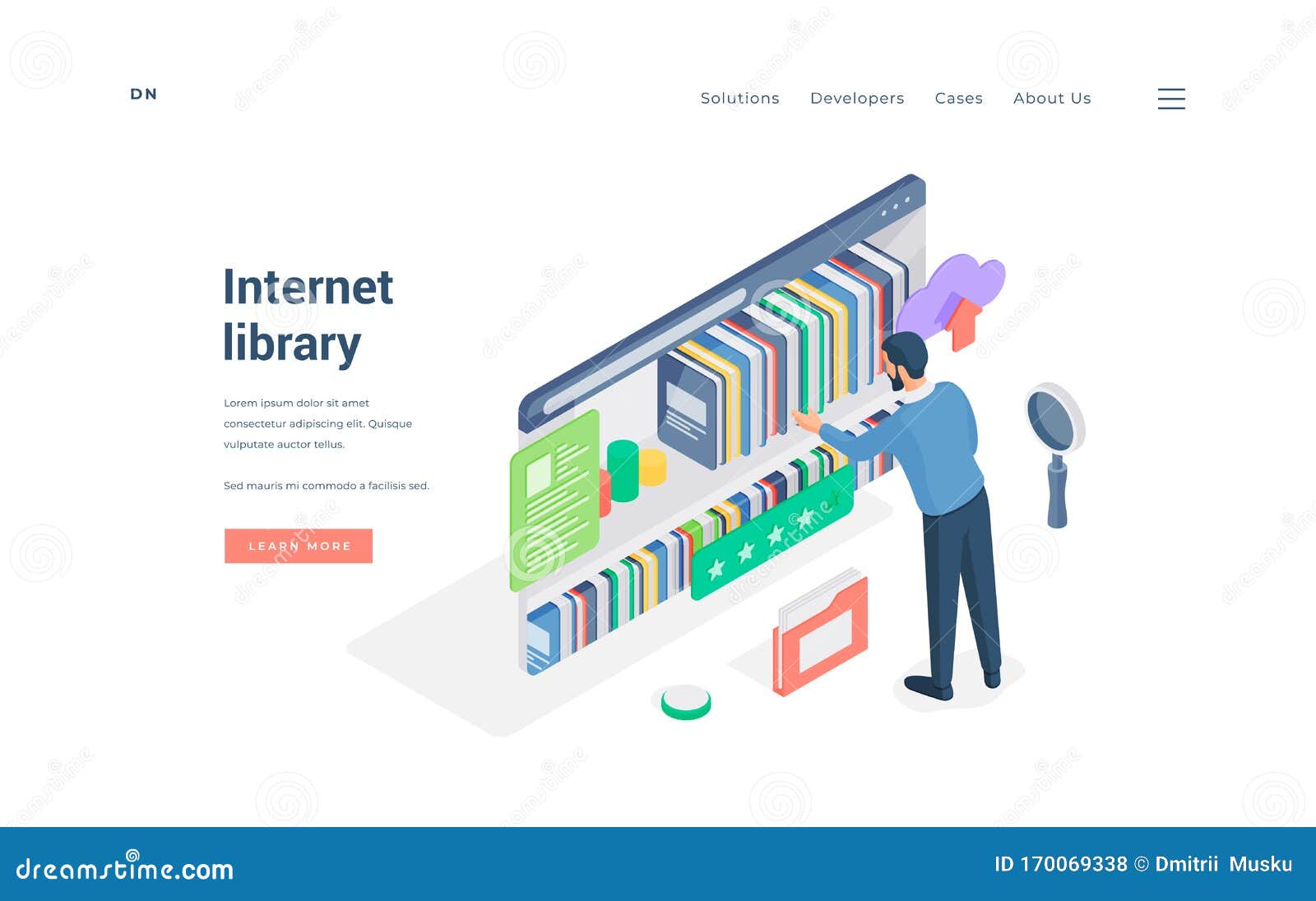 Man Using Internet Library with Good Rating Isometric Vector ...