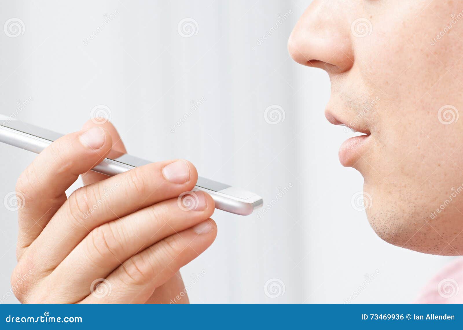 Man Using Internet Voice Search Technology on Mobile Phone Stock Photo ...