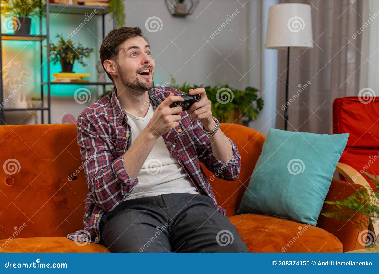 Man Using Joystick Controller Playing Video Console Television Game Fun ...