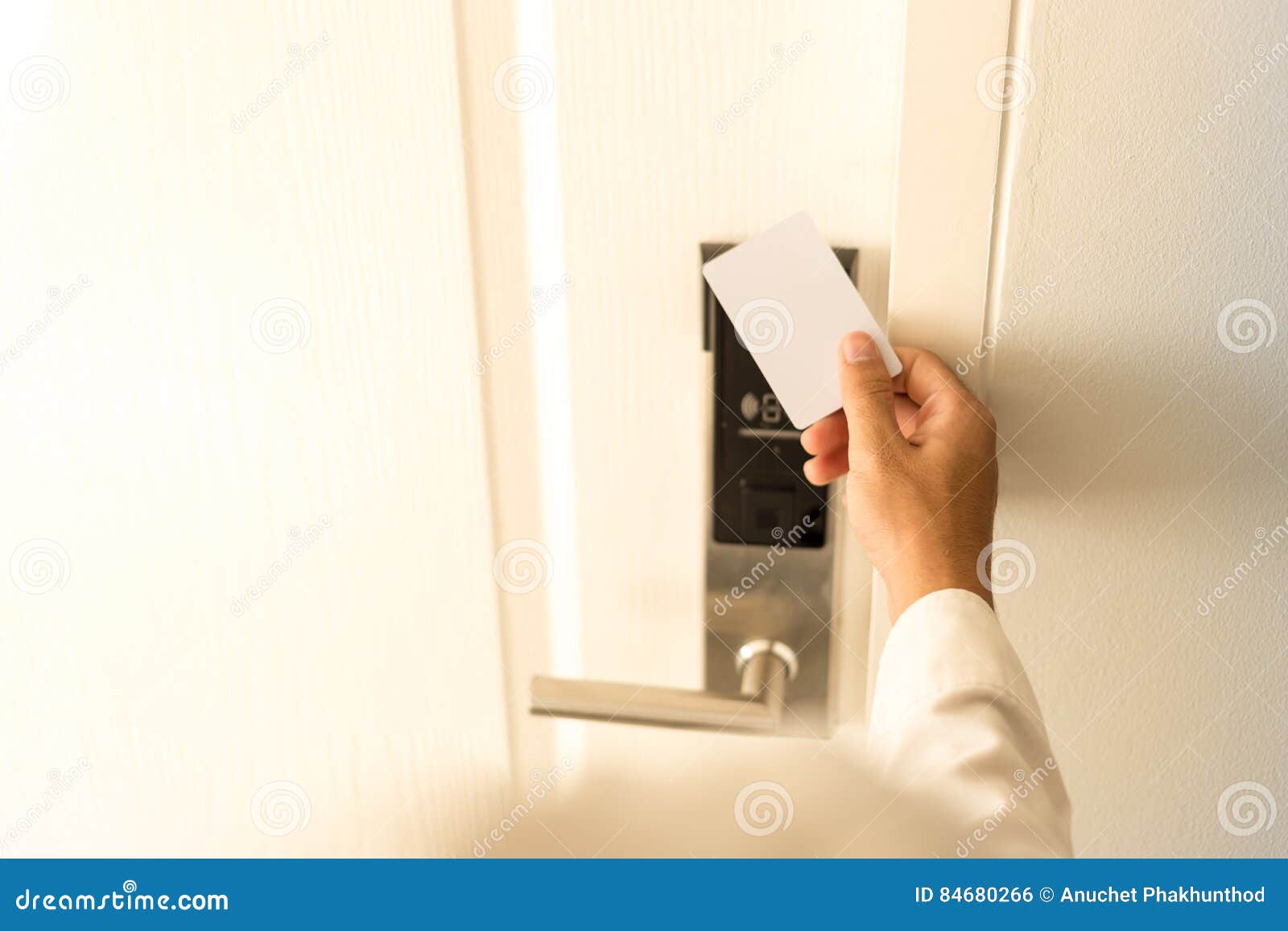 Man Using Keycard Contactless for Unlock Door in Hotel. Stock Photo ...