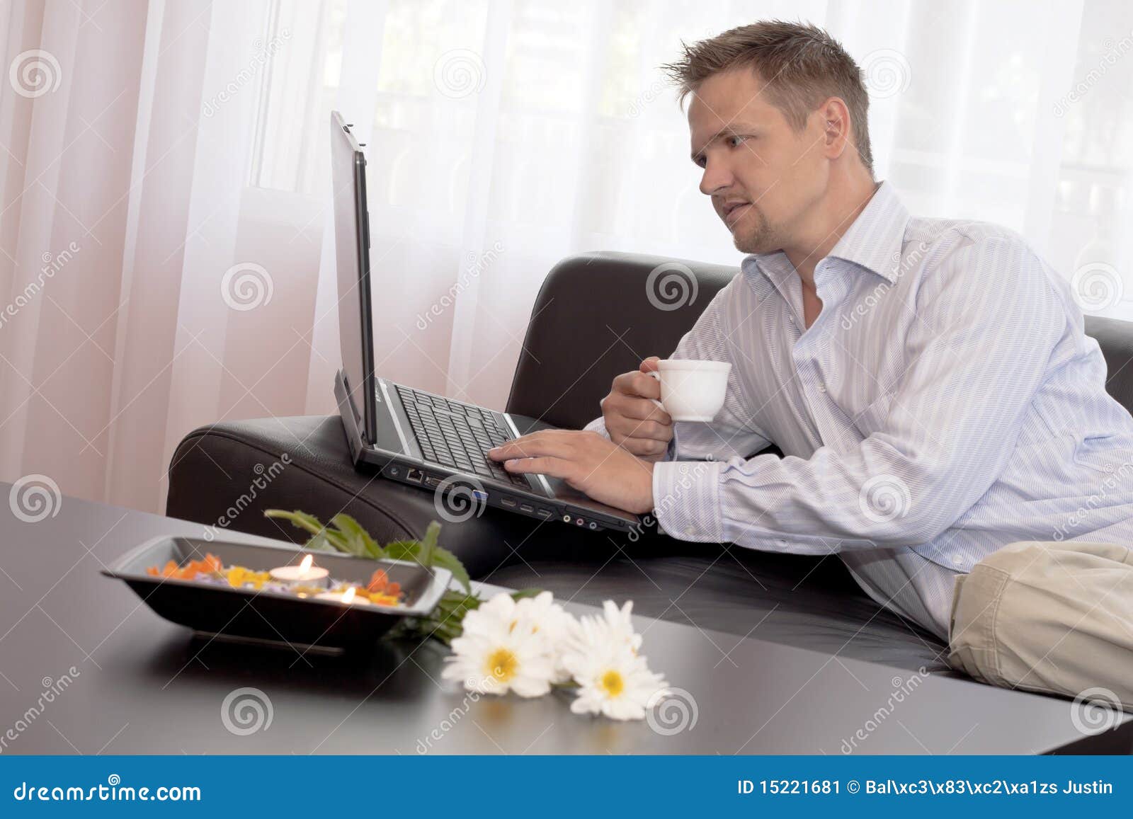 Man using laptop stock image. Image of casual, alone - 15221681