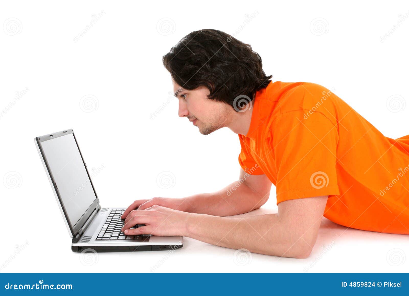 Man using laptop stock photo. Image of lying, business - 4859824
