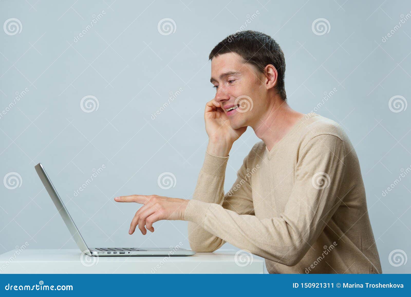 Man is Using Laptop for Communication in Chat or Video Chat. Social ...