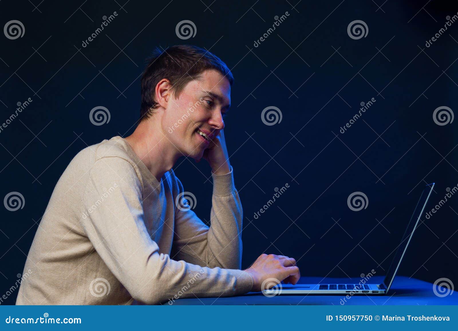 Man is Using Laptop for Communication in Chat or Video Chat. Social ...