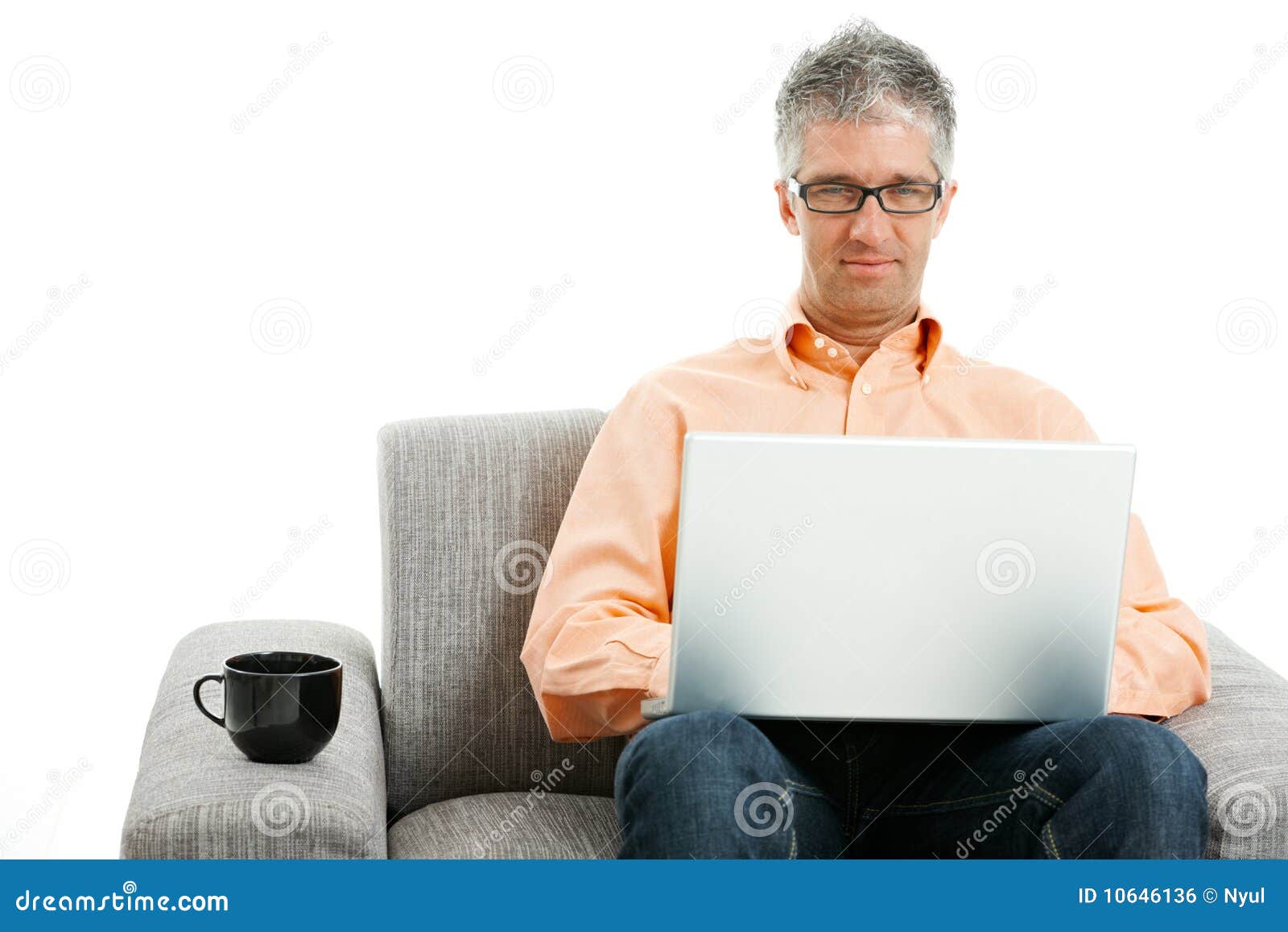 Man using laptop computer stock photo. Image of home - 10646136
