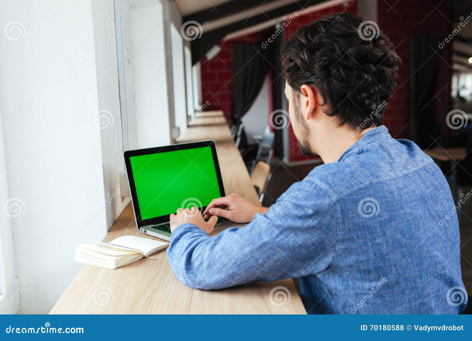 Man Using Laptop Computer with Blank Screen Stock Photo - Image of ...