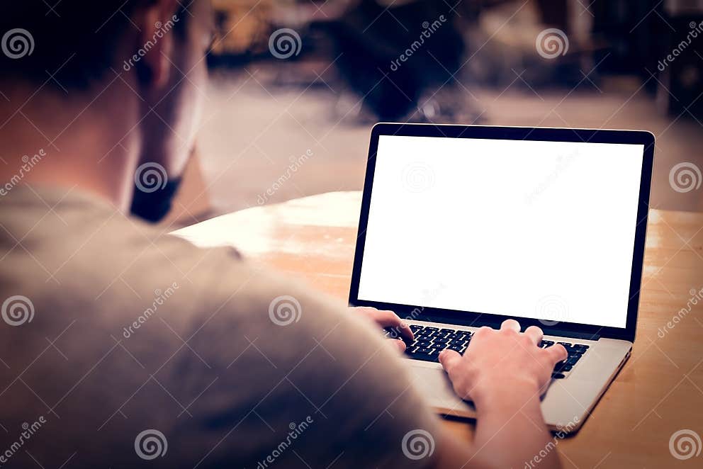 Man Using Laptop Computer in Living Room Stock Image - Image of apple ...