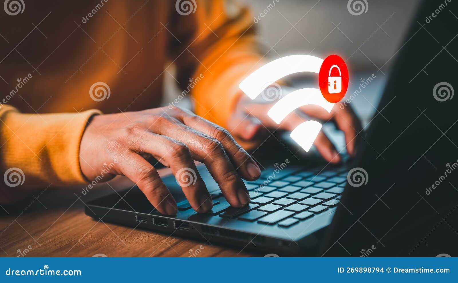 Man Using Laptop Computer In Office Connected To Internet Wifi And Wait For The Digital Business