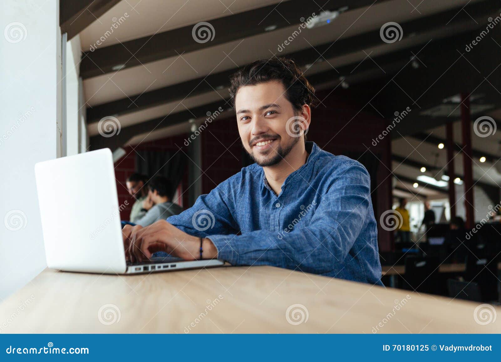 Man Using Laptop Computer in Office Stock Image - Image of online ...