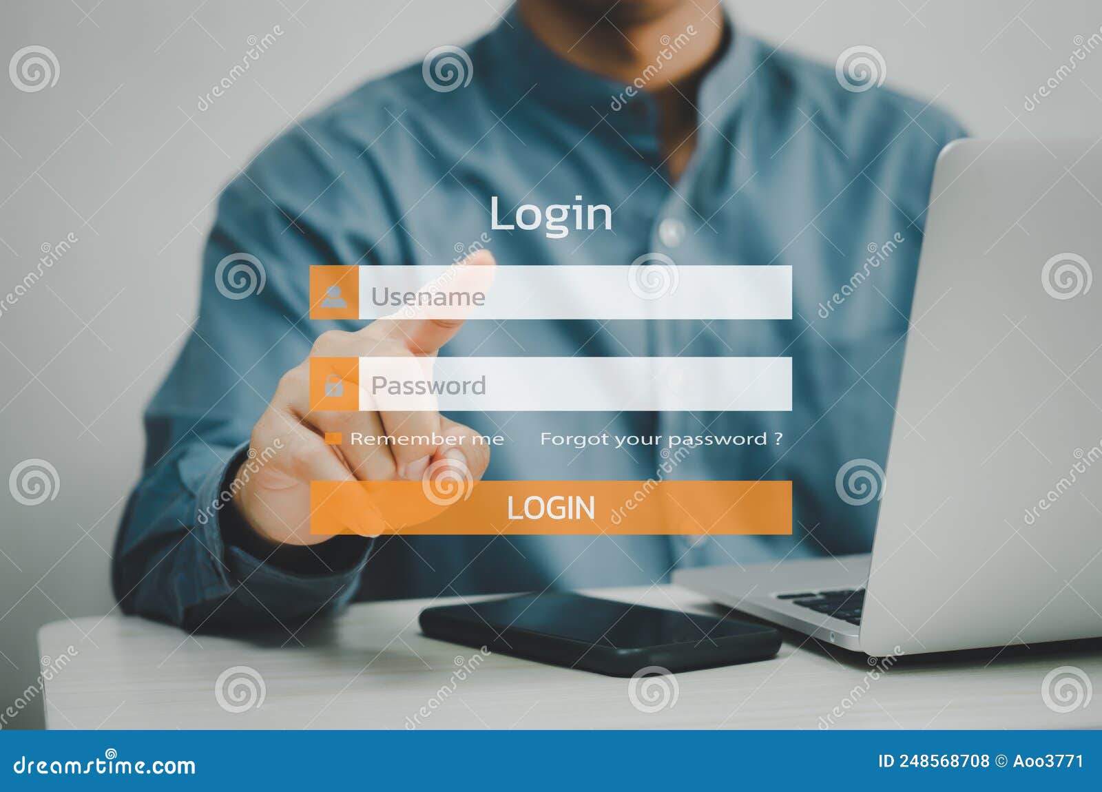 Man Using Laptop Computer and Sign Up or Log in Username Password ...